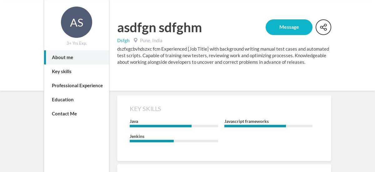 Asdfgn Sdfghm Online Resume | CraftmyCV