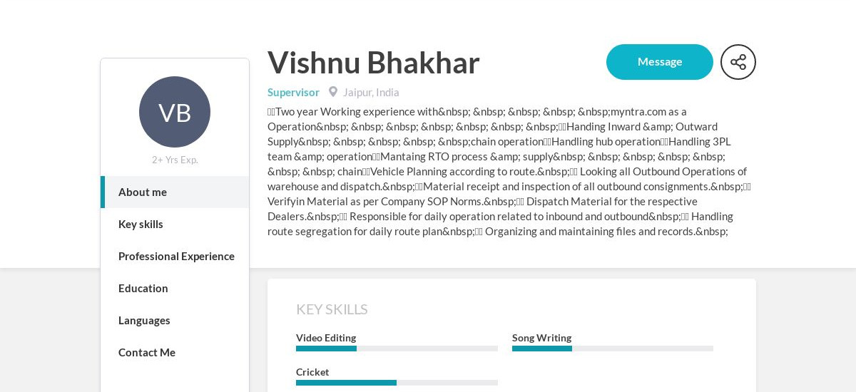 Vishnu Bhakhar Online Resume | CraftmyCV