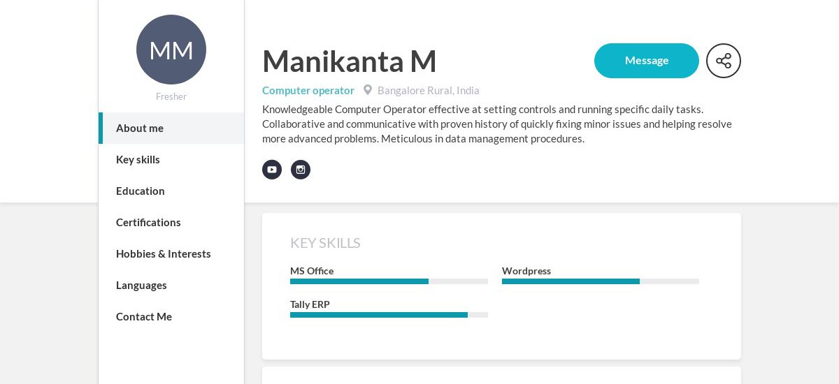 Manikanta M Online Resume | CraftmyCV