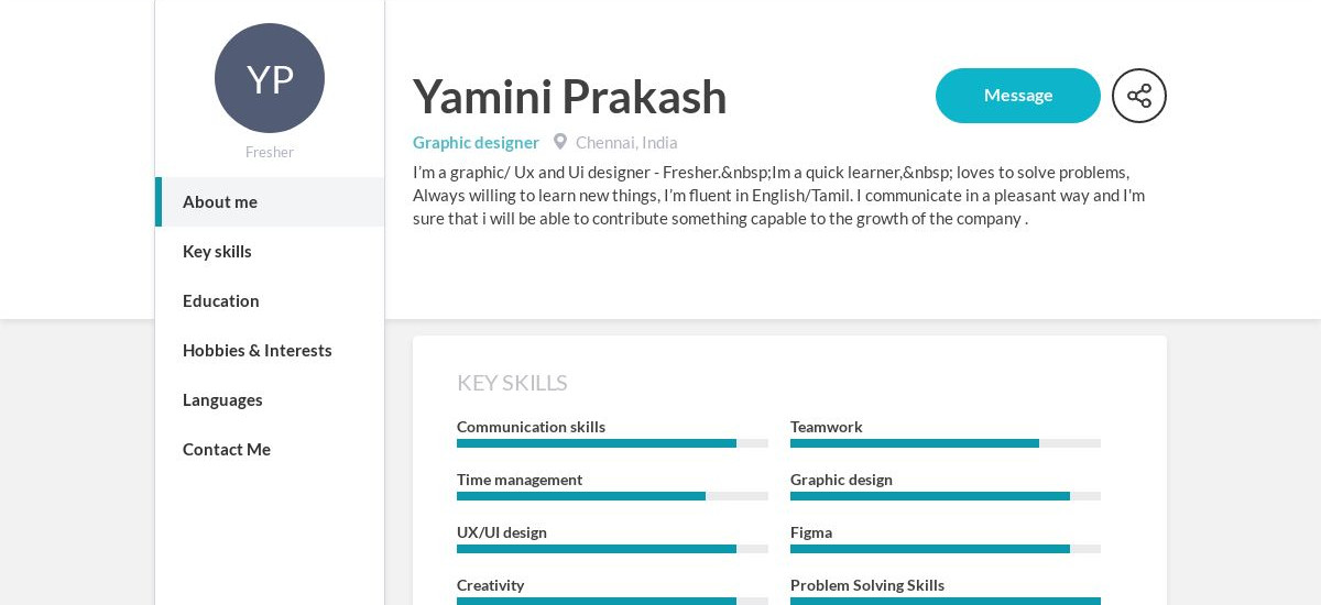 Yamini Prakash Online Resume | CraftmyCV