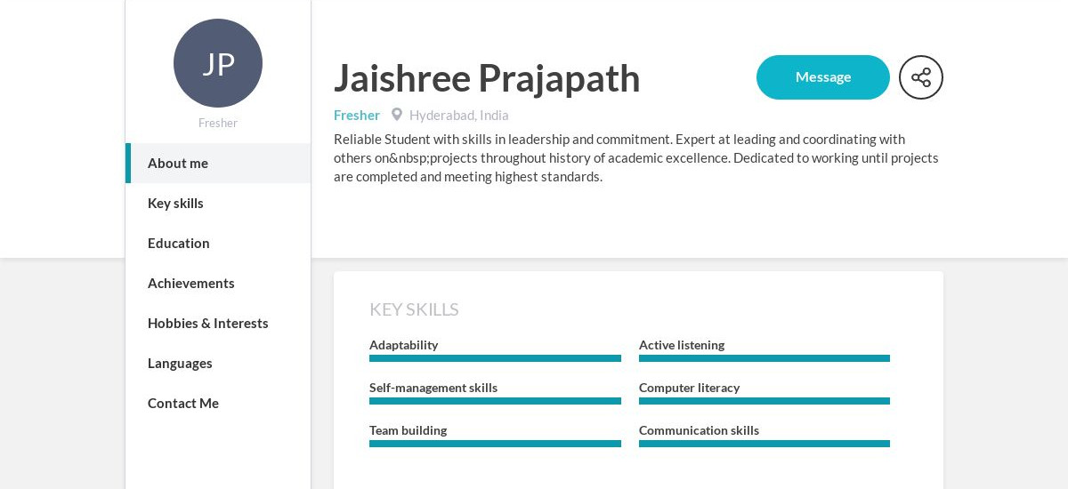 Jaishree Prajapath Online Resume | CraftmyCV