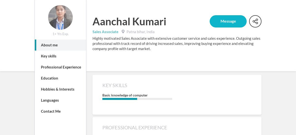 Aanchal Kumari Online Resume | CraftmyCV