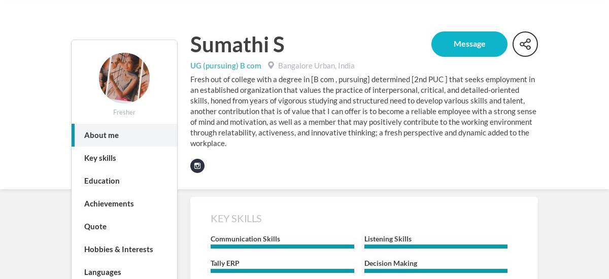 Sumathi S Online Resume | CraftmyCV