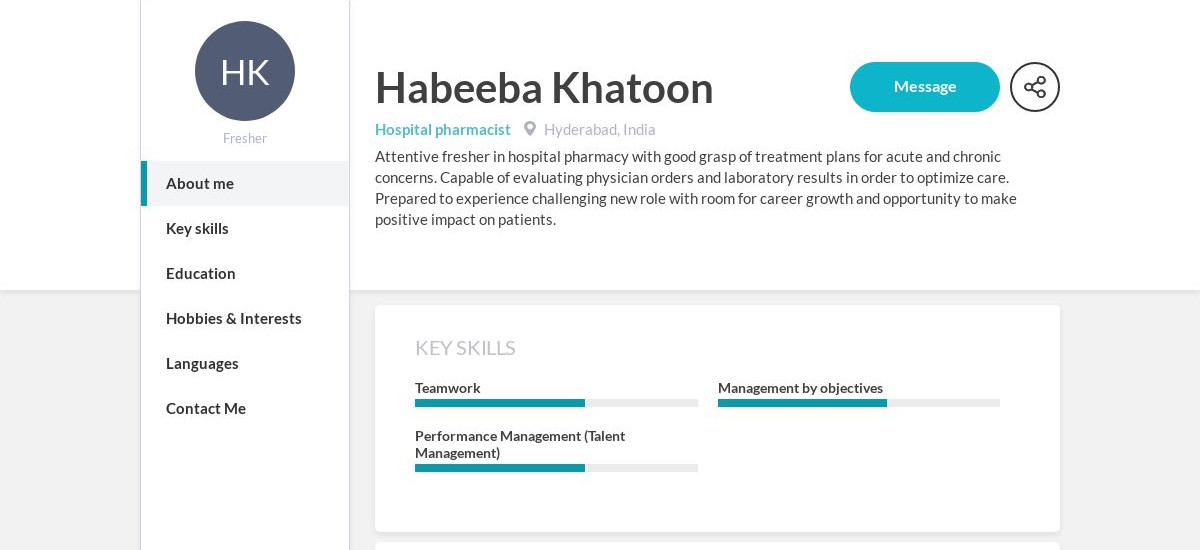 Habeeba Khatoon Online Resume | CraftmyCV
