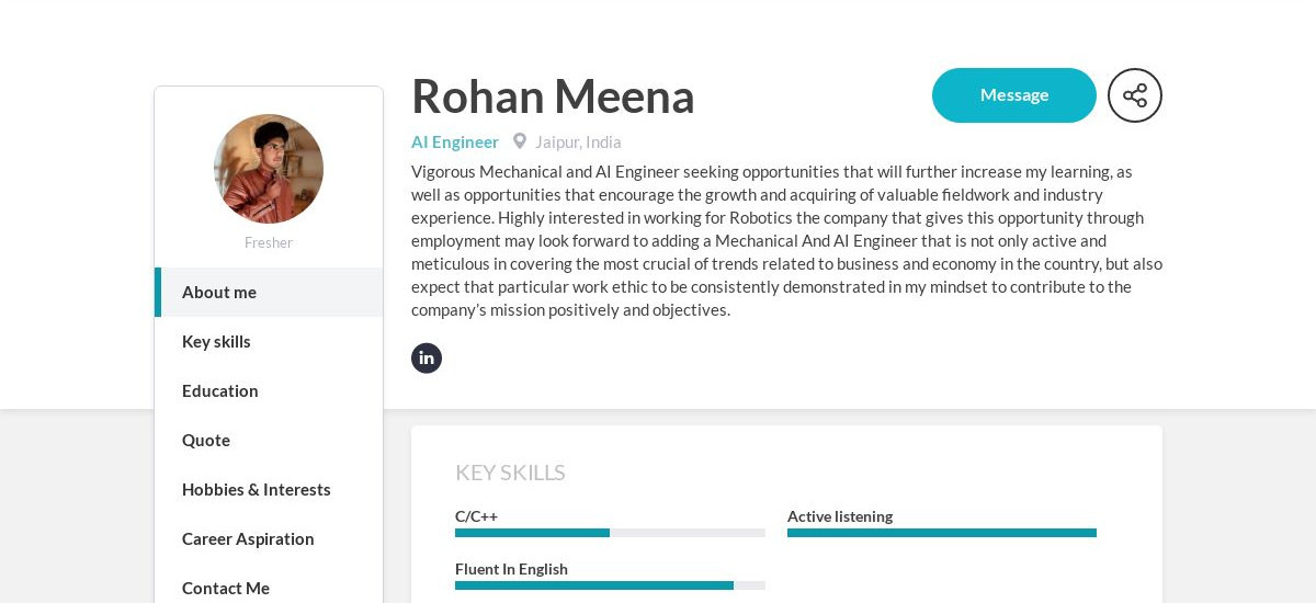 Rohan Meena Online Resume | CraftmyCV