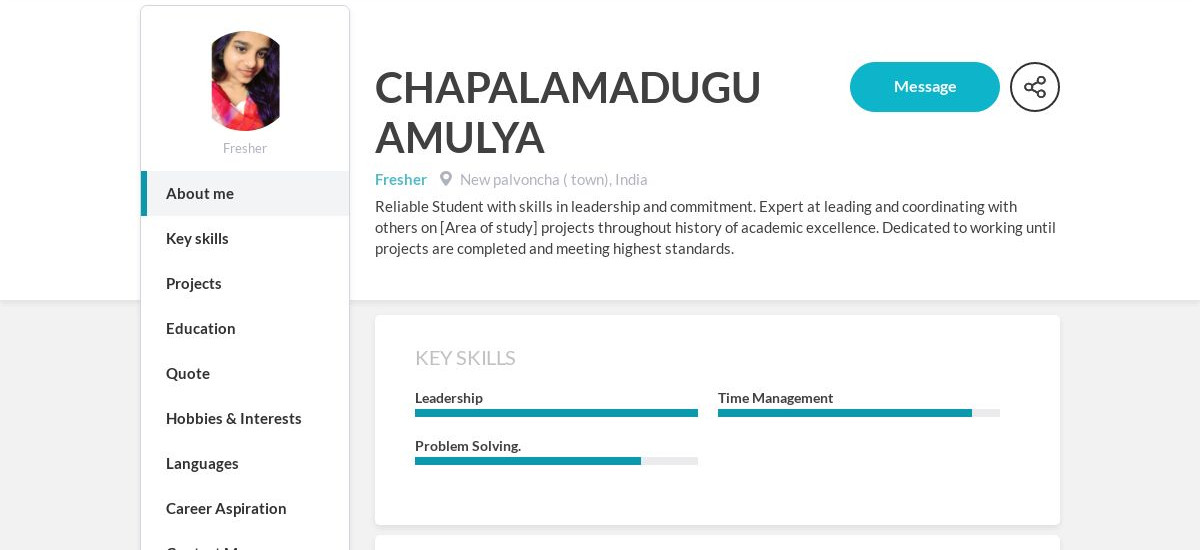 CHAPALAMADUGU AMULYA Online Resume | CraftmyCV