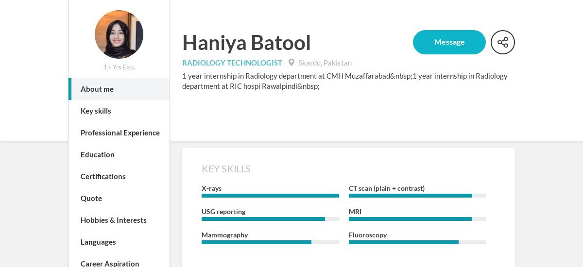 Haniya Batool Online Resume | CraftmyCV