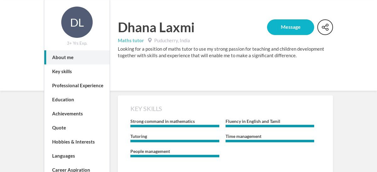 Dhana Laxmi Online Resume | CraftmyCV