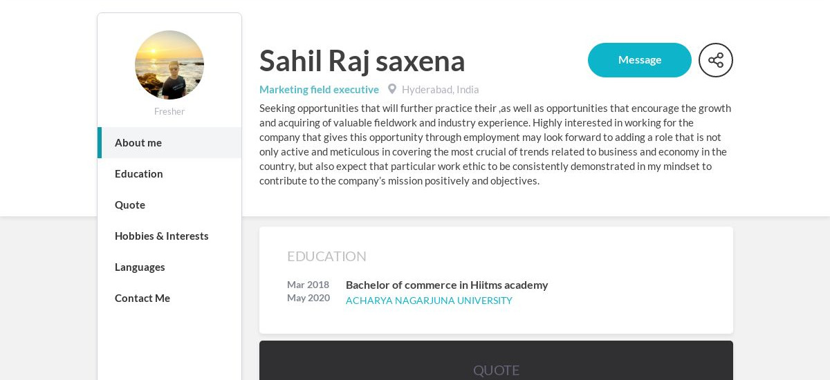 Sahil Raj saxena Online Resume | CraftmyCV Sahil Raj saxena Online Resume | CraftmyCV