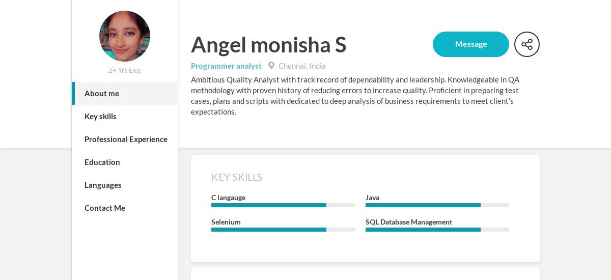 Angel monisha S Online Resume | CraftmyCV