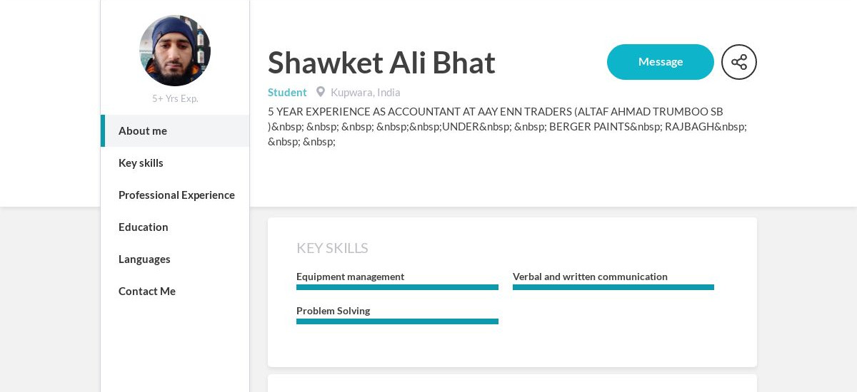 Shawket Ali Bhat Online Resume | CraftmyCV