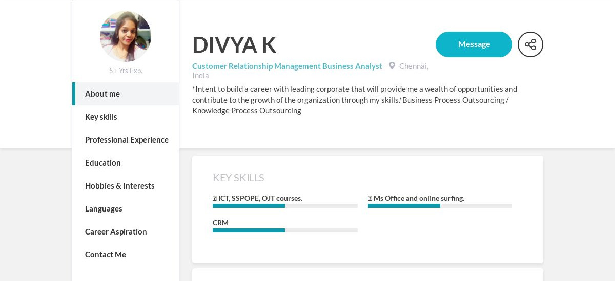 DIVYA K Online Resume | CraftmyCV