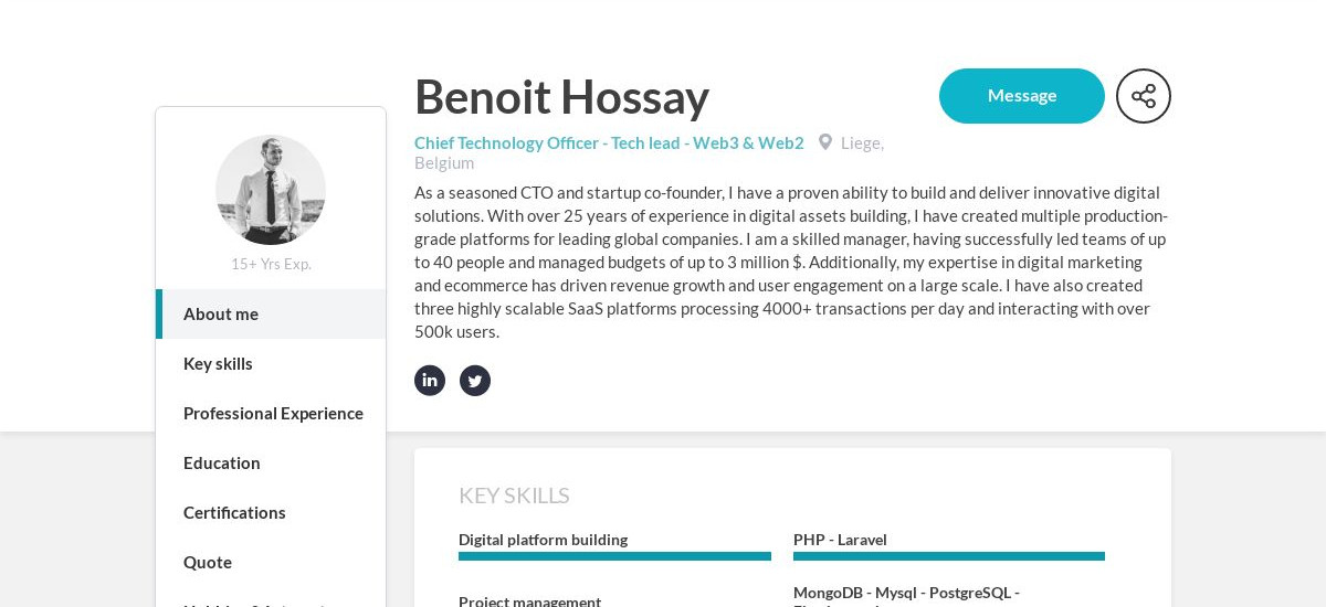 Benoit Hossay Online Resume | CraftmyCV