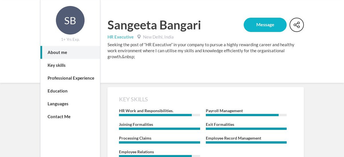 Sangeeta Bangari Online Resume | CraftmyCV