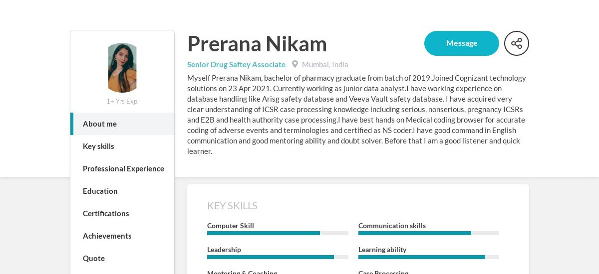 Prerana Nikam Online Resume | CraftmyCV