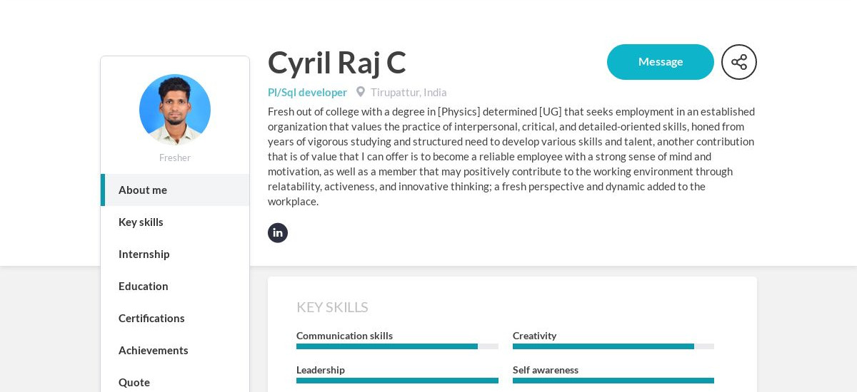 Cyril Raj C Online Resume | CraftmyCV