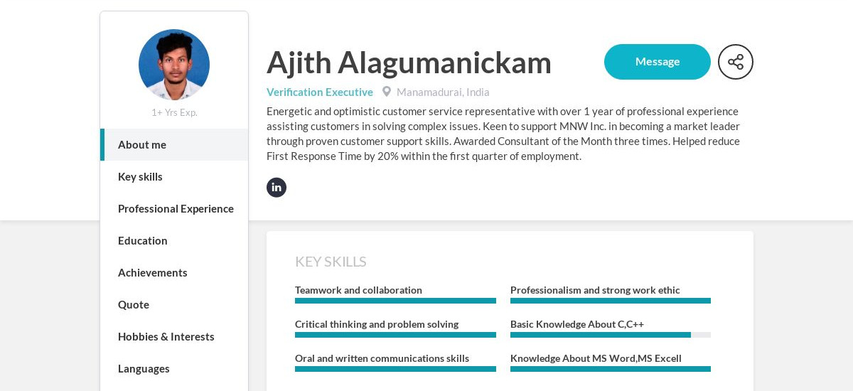 Ajith Alagumanickam Online Resume | CraftmyCV