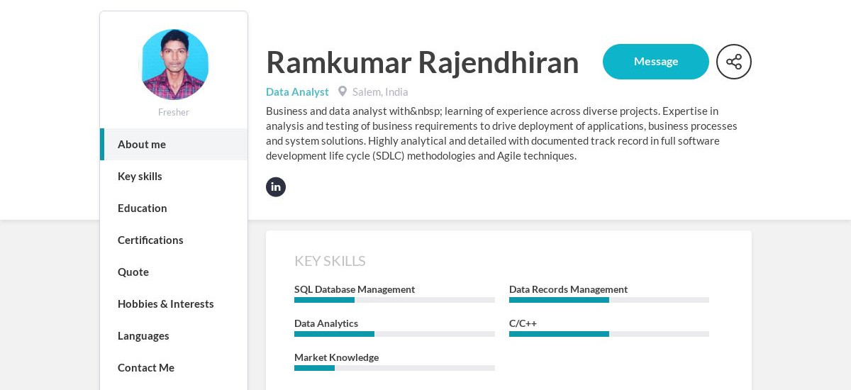 Ramkumar Rajendhiran Online Resume | CraftmyCV