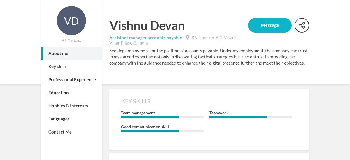 Vishnu Devan Online Resume | CraftmyCV