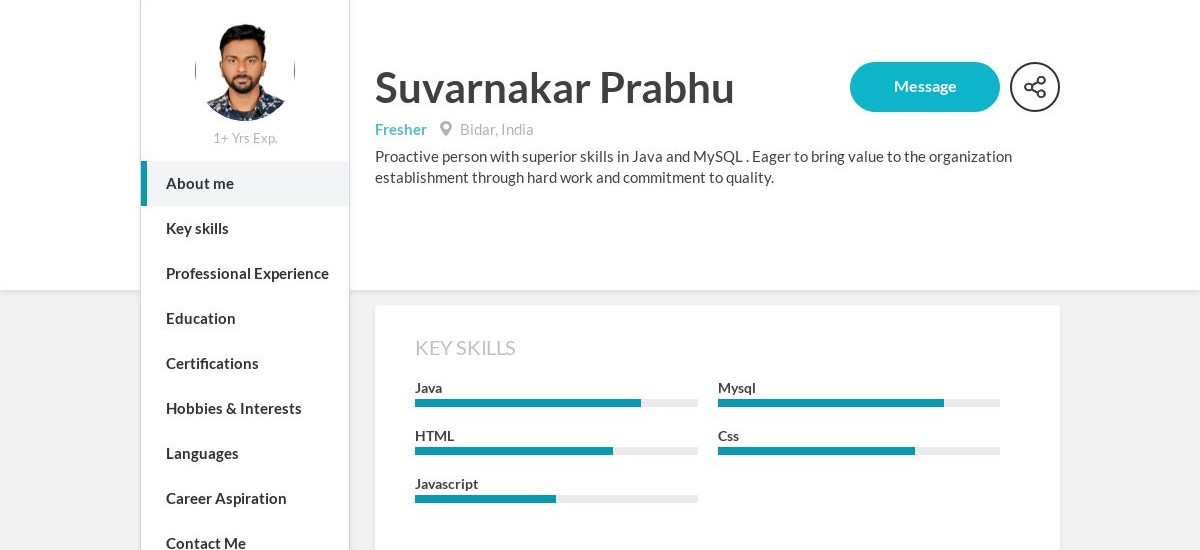 Suvarnakar Prabhu Online Resume | CraftmyCV