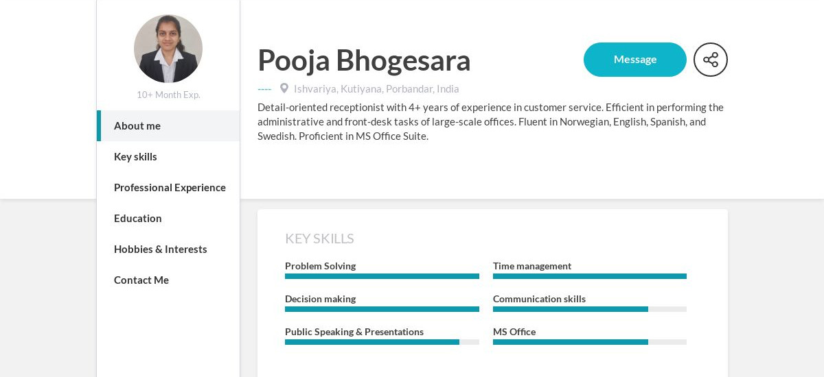 Pooja Bhogesara Online Resume | CraftmyCV