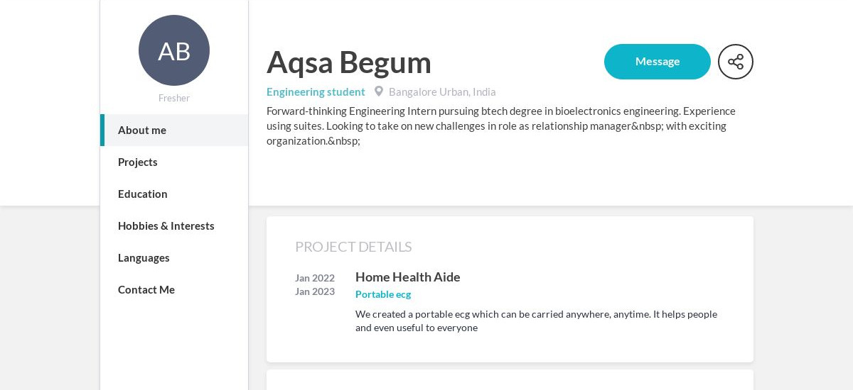 Aqsa Begum Online Resume | CraftmyCV