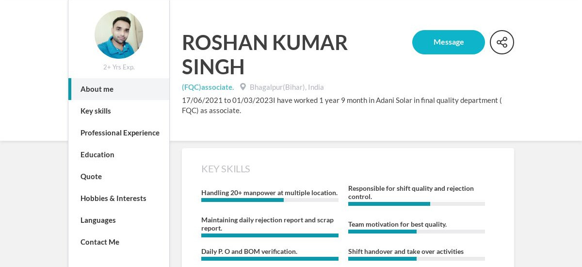 ROSHAN KUMAR SINGH Online Resume | CraftmyCV ROSHAN KUMAR SINGH Online Resume | CraftmyCV