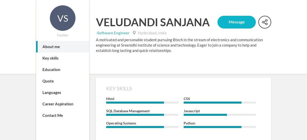 VELUDANDI SANJANA Online Resume | CraftmyCV