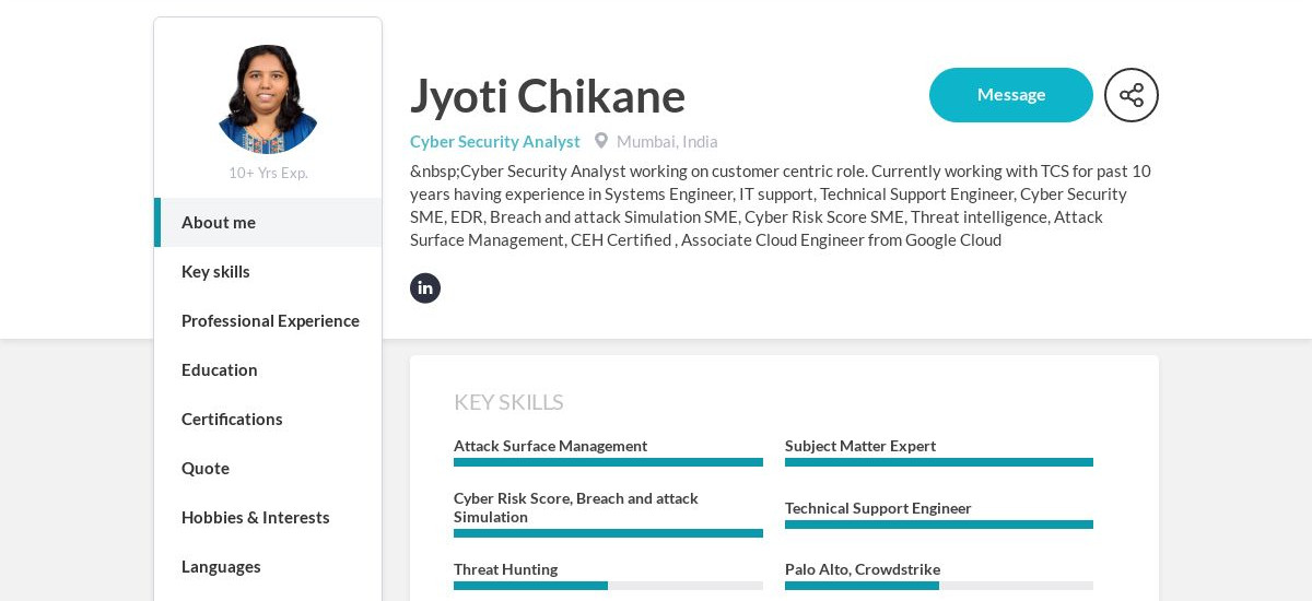 Jyoti Chikane Online Resume | CraftmyCV