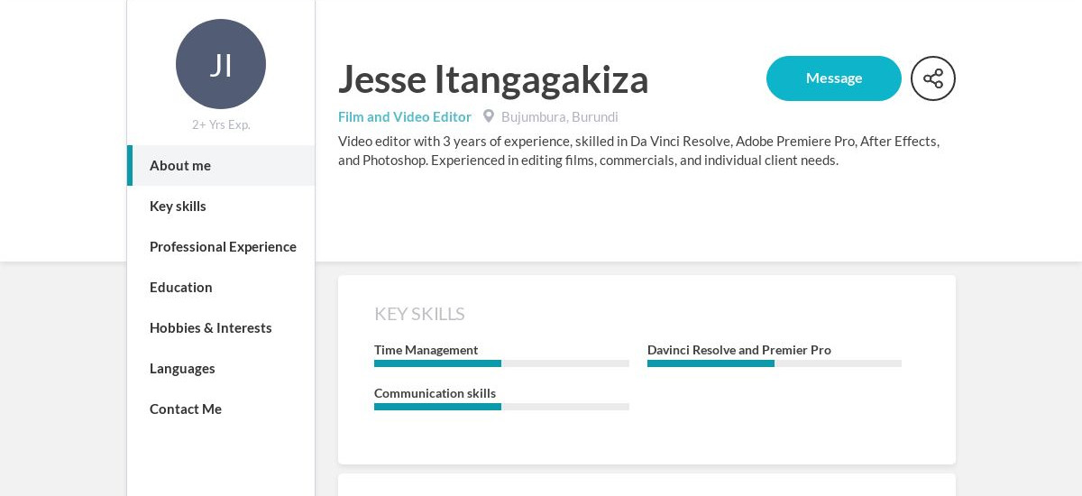 Jesse Itangagakiza Online Resume | CraftmyCV