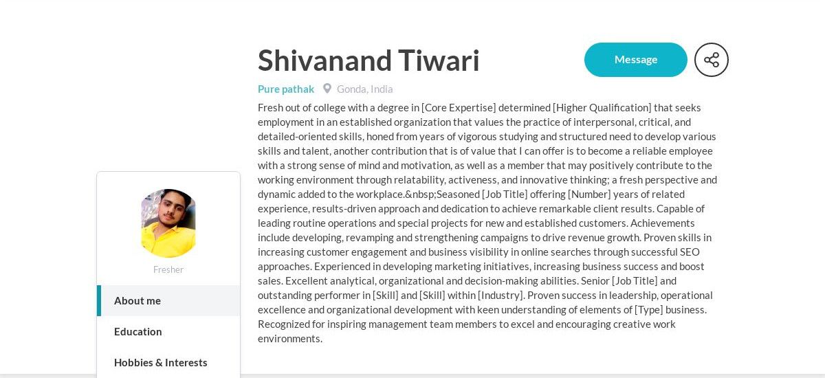 Shivanand Tiwari Online Resume | CraftmyCV