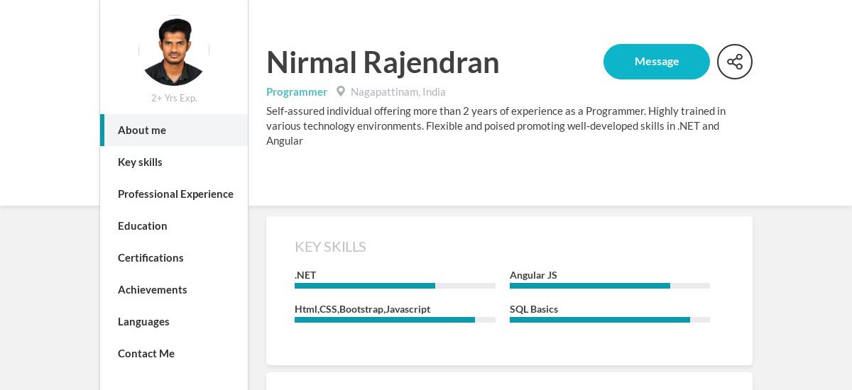 Nirmal Rajendran Online Resume | CraftmyCV