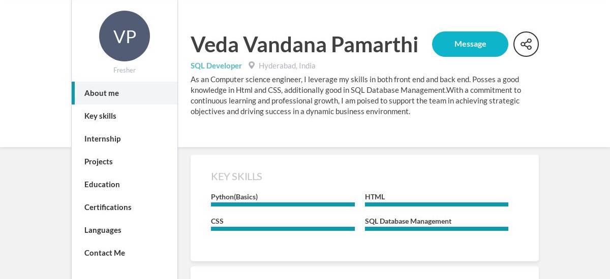 Veda Vandana Pamarthi Online Resume | CraftmyCV
