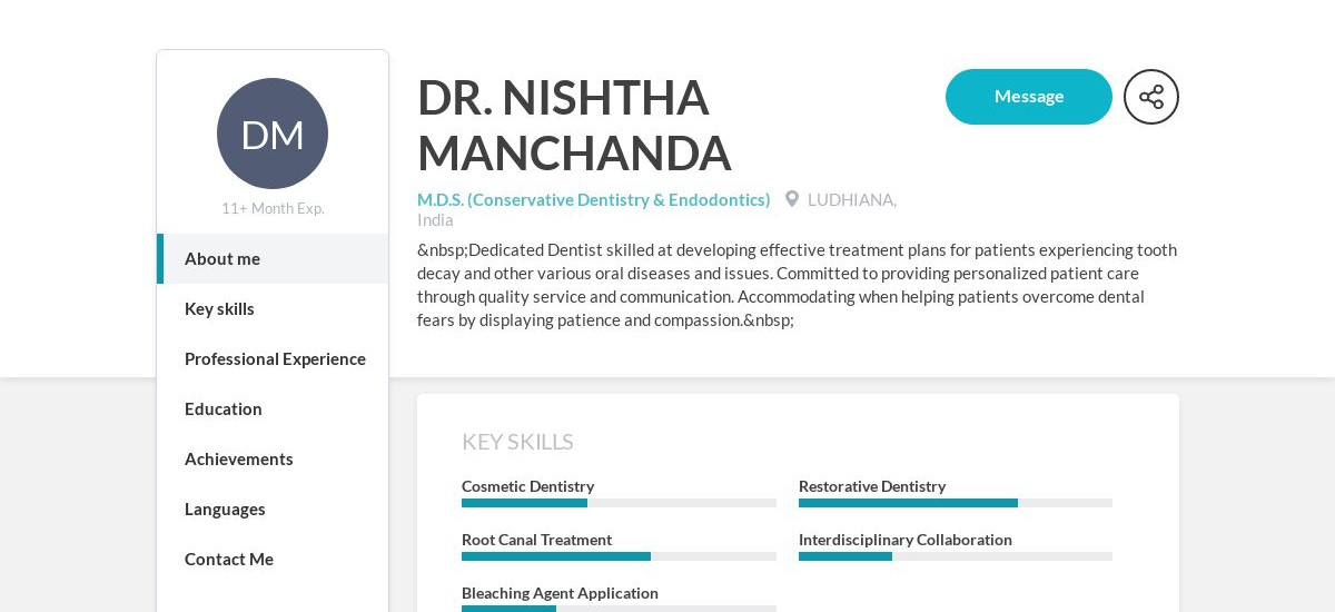 Dr. NISHTHA MANCHANDA KHANNA Online Resume | CraftmyCV