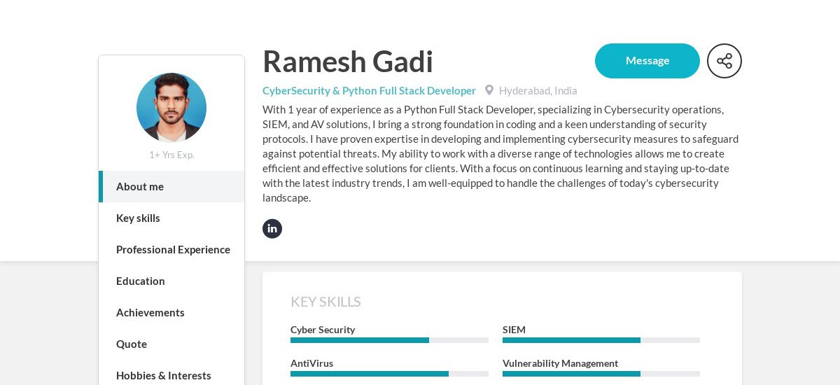 Ramesh Gadi Online Resume | CraftmyCV