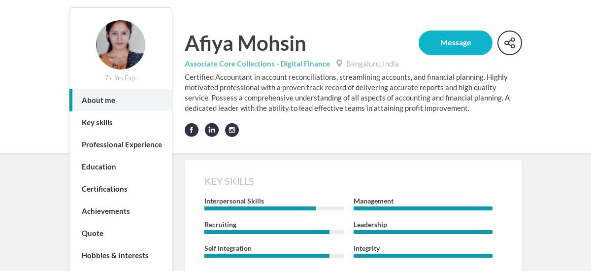 Afiya Mohsin Online Resume | CraftmyCV