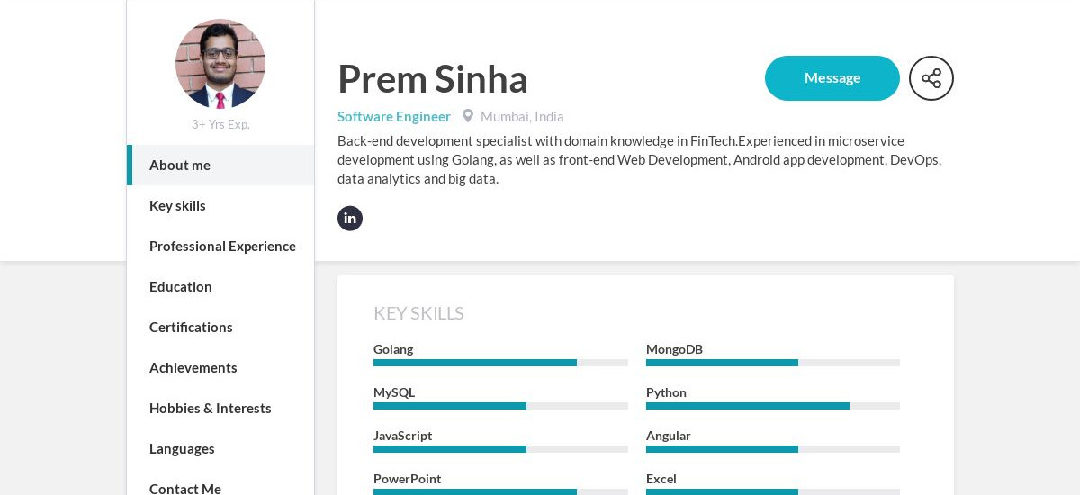 Prem Sinha Online Resume | CraftmyCV