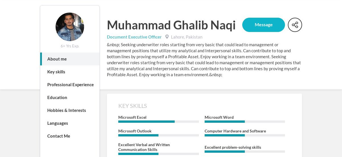 Muhammad Ghalib Naqi Online Resume | CraftmyCV