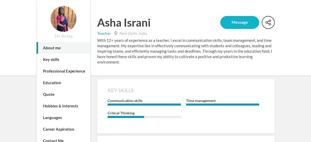 Asha Israni Online Resume | CraftmyCV