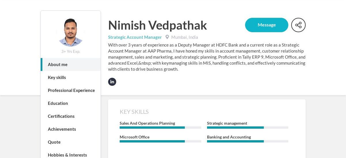 Nimish Vedpathak Online Resume | CraftmyCV