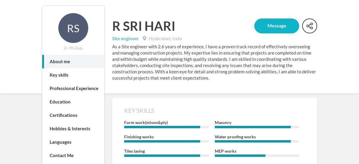 R SRI HARI Online Resume | CraftmyCV