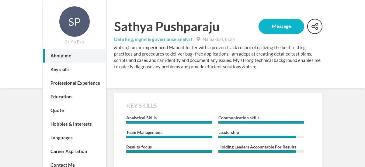 Sathya Pushparaju Online Resume | CraftmyCV