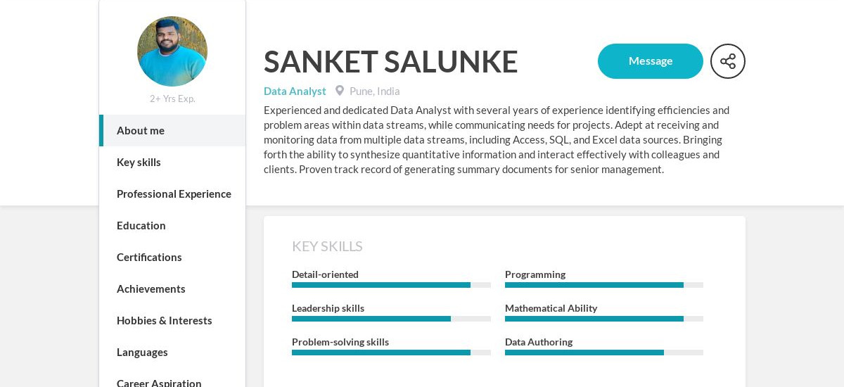 SANKET SALUNKE Online Resume | CraftmyCV