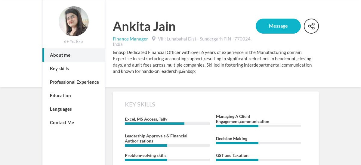 Ankita Jain Online Resume | CraftmyCV
