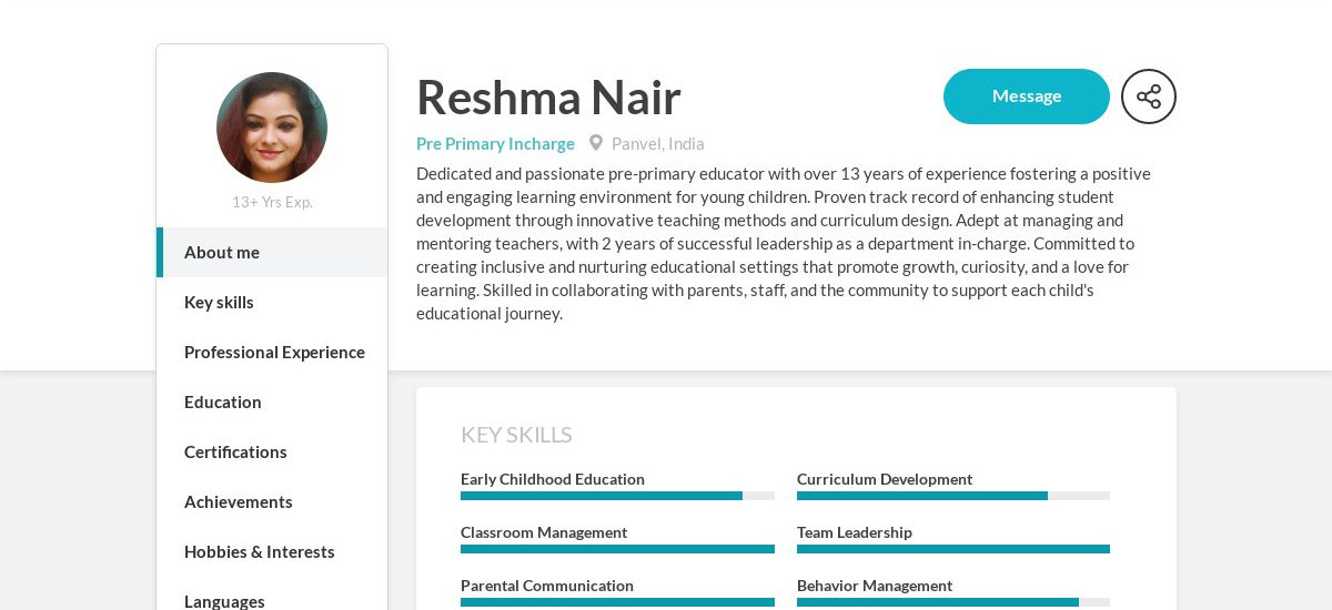 Reshma Nair Online Resume | CraftmyCV