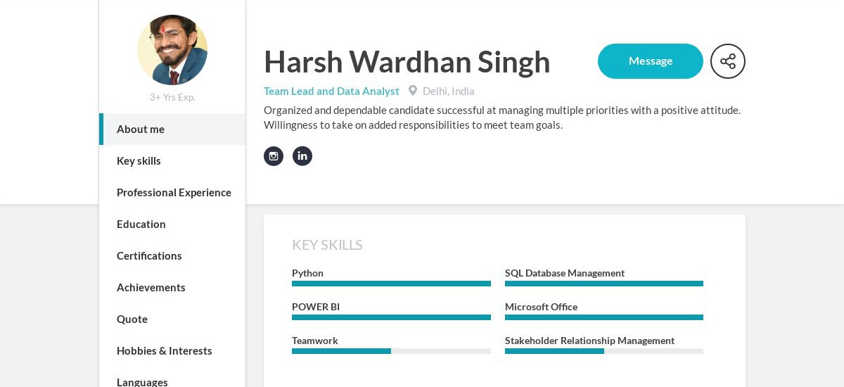 Harsh Wardhan Singh Online Resume | CraftmyCV