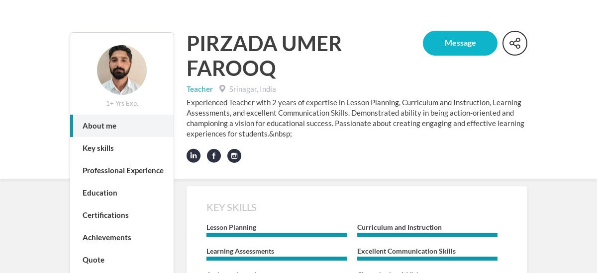 PIRZADA UMER FAROOQ Online Resume | CraftmyCV