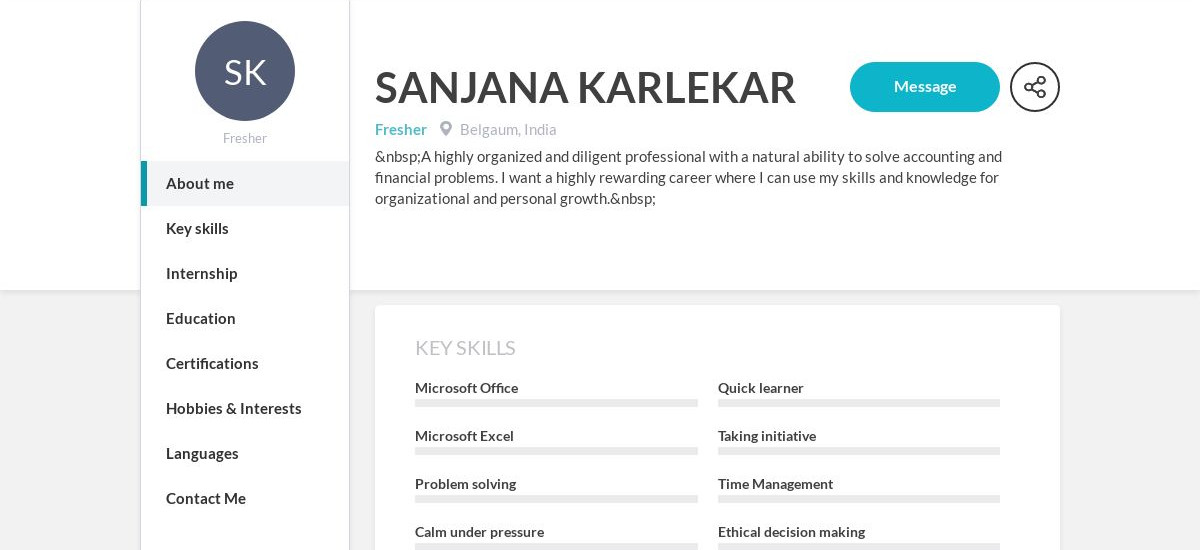 SANJANA KARLEKAR Online Resume | CraftmyCV