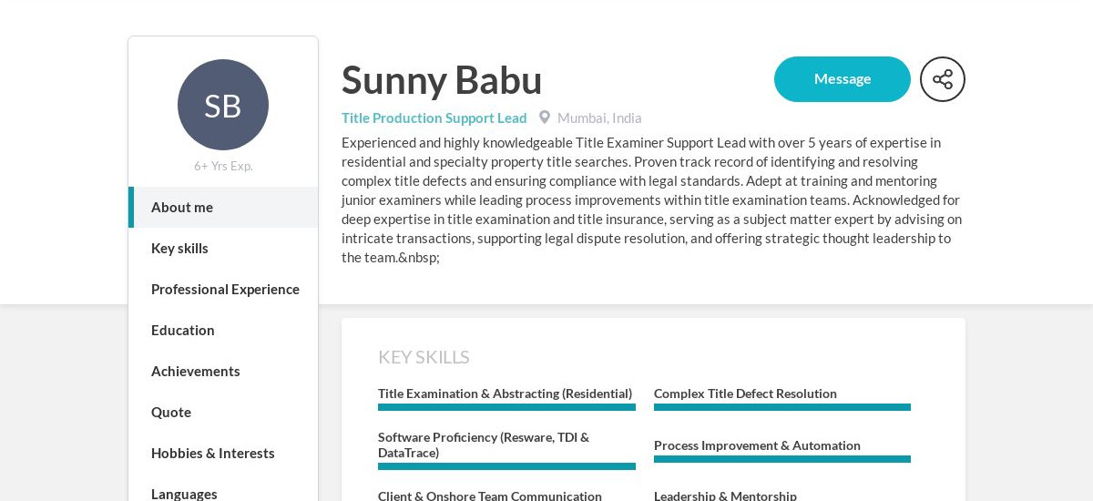 Sunny Babu Online Resume | CraftmyCV