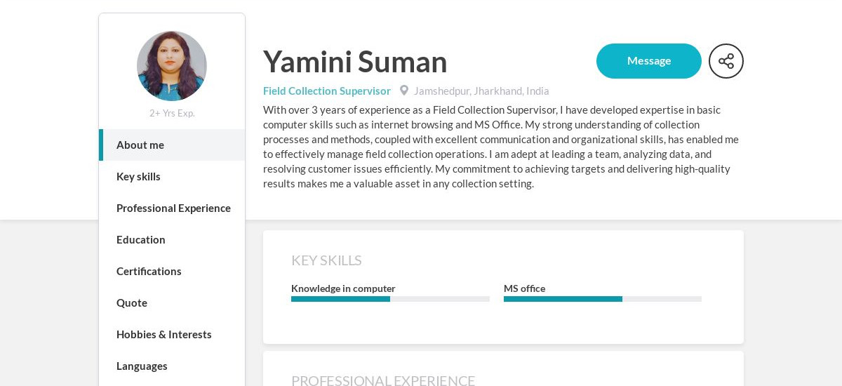 Yamini Suman Online Resume | CraftmyCV